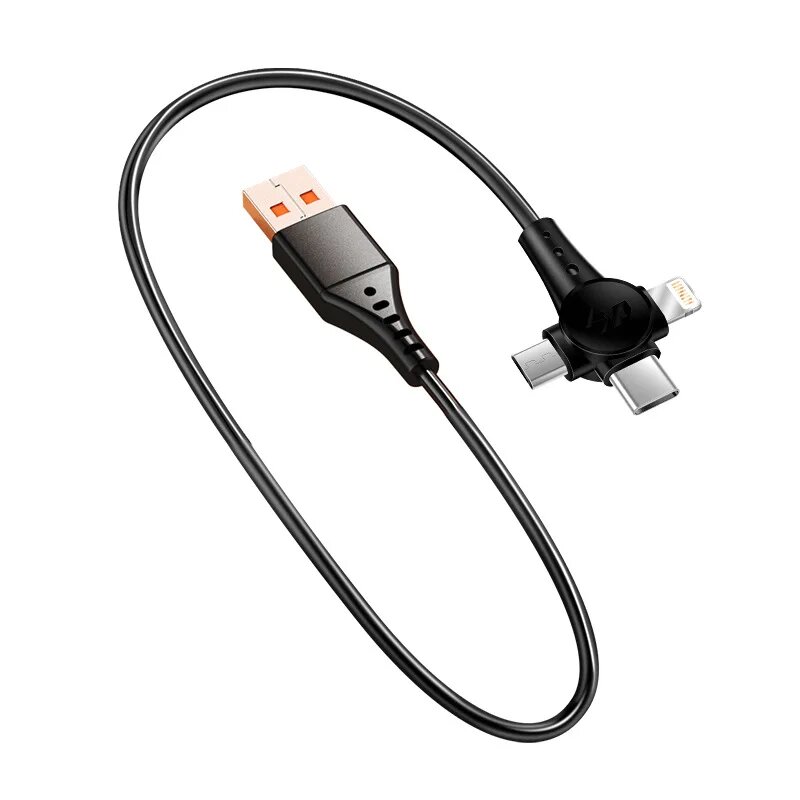 120 Вт 3 в 1 Кабель Micro USB Сверхбыстрая зарядка 6А Быстросъемный пружинный кабель Type-C для iPhone Huawei Samsung POCO Redmi Straight cross black