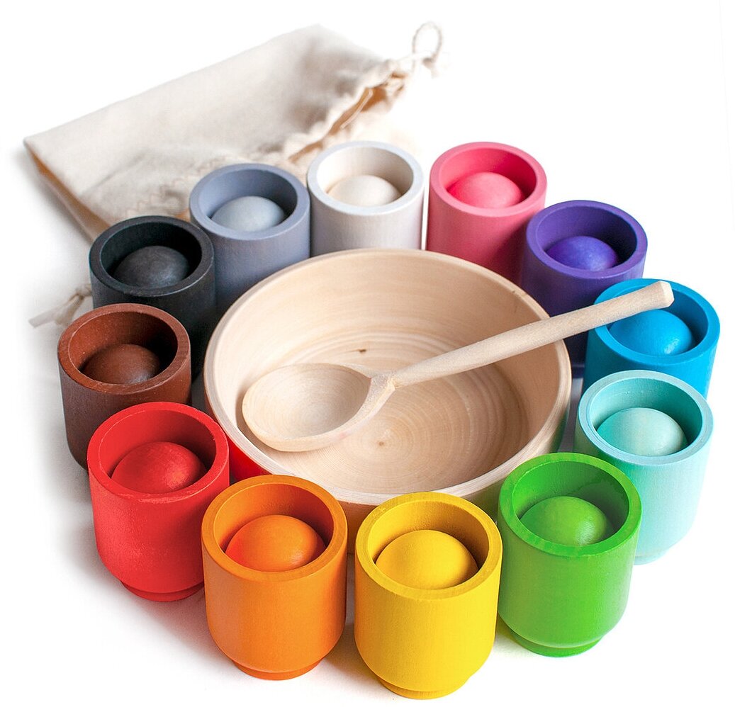 Развивающая игра из дерева сортер для детей Шарики в стаканчиках Ulanik