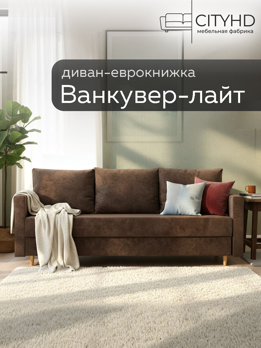 Диван - кровать прямой Ванкувер Лайт аналог икеа фрихетэн, механизм еврокнижка, 212 х 77 х 77 см, Коричневый