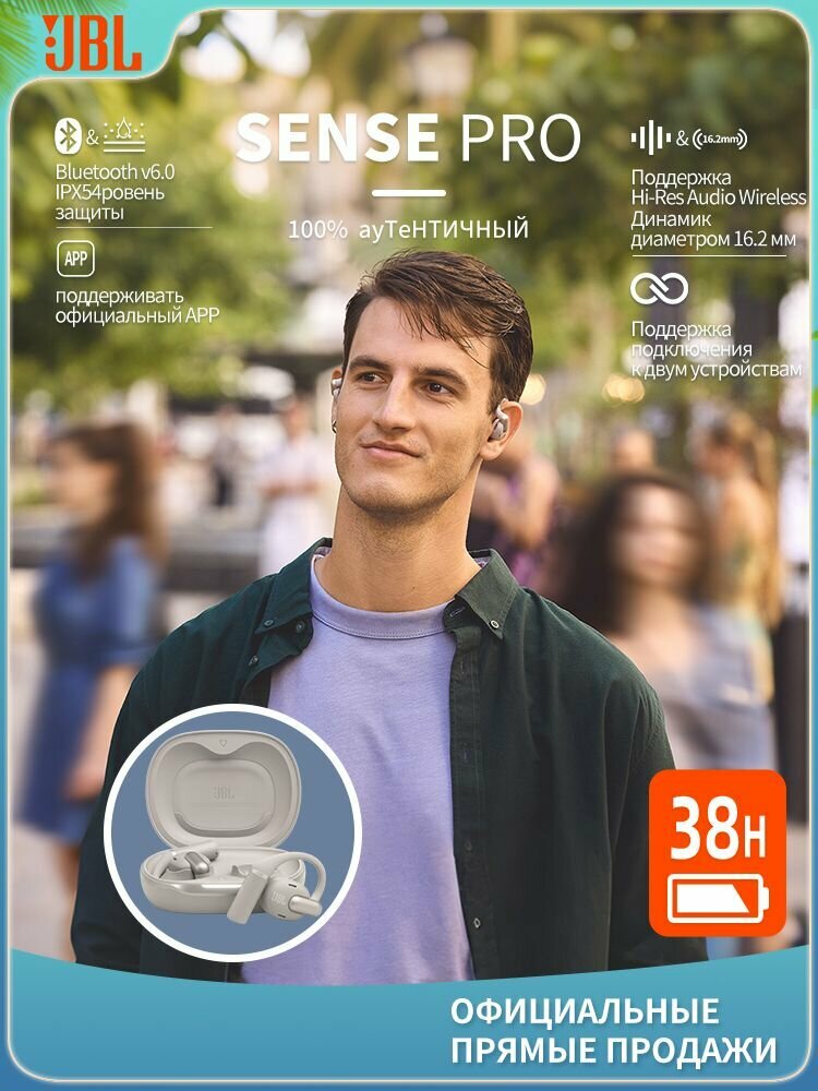 Наушники JBL Sense Pro, беспроводные, накладные, с креплением на ухе, технология Multipoint, серые