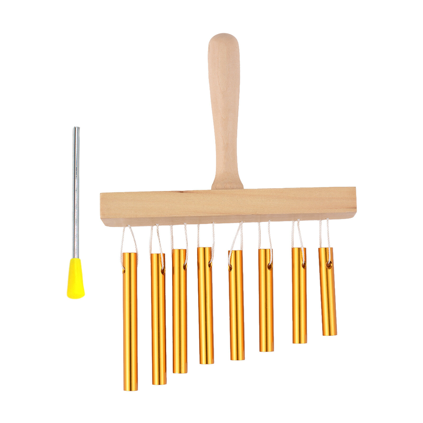 8-тональные ручные колокольчики с ручкой-стуком, берёзовой ручкой и цельными алюминиевыми трубками. Ударный музыкальный инструмент с эффектом музыка ветра для начинающих и для игры руками.