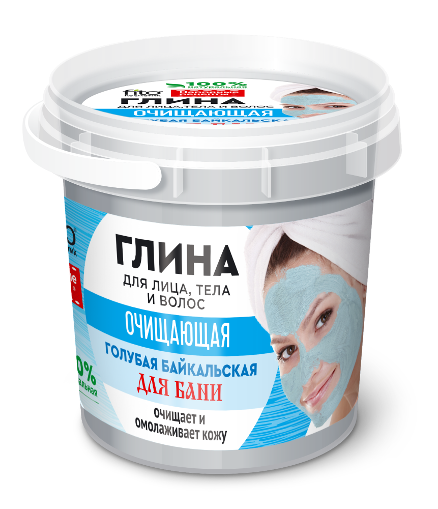 Fito косметик народные рецепты глина для лица тела и волос голубая байкальская очищающая для бани 155 мл