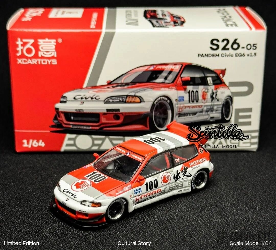 Машинка Pop Race 1/64 #S26-01 Honda PANDEM Civic EG6 v1.5 Alloy Car Model Collection Gift