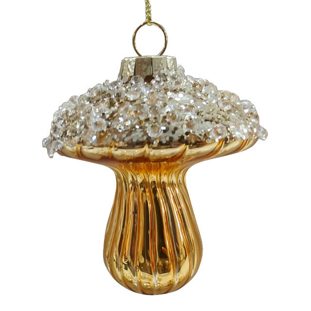 Подвеска новогодняя MAXIJOY "Грибочек", 7 см, стекло, золотая, 1 шт