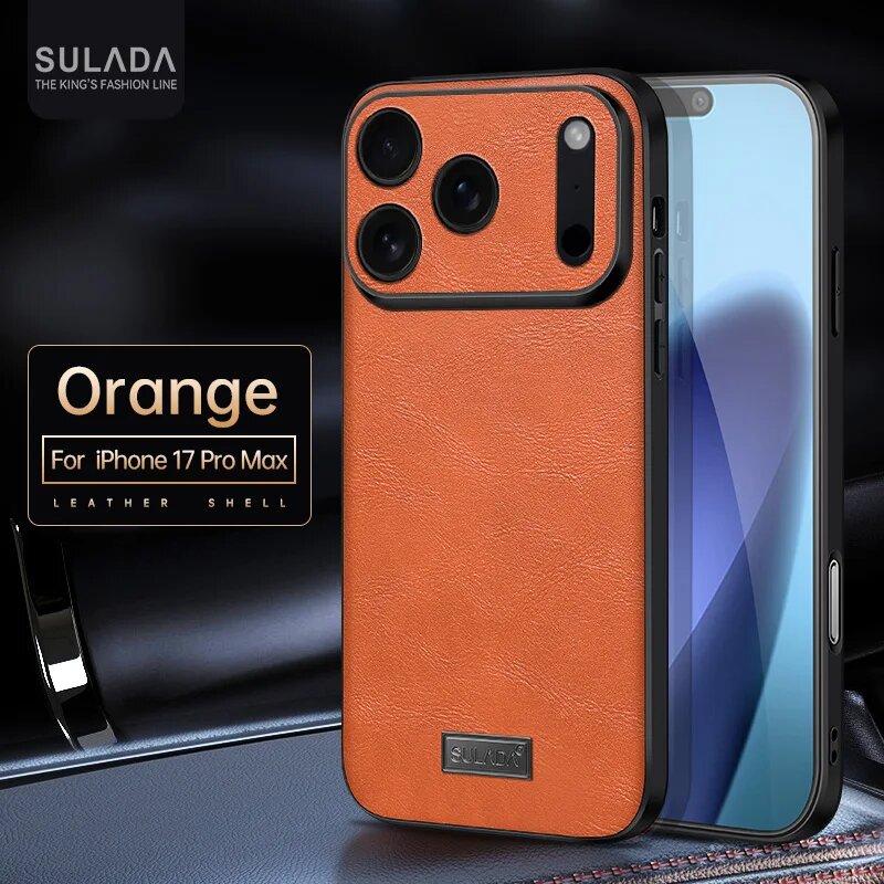 Оранжевый кожаный чехол для iPhone 17 Pro Max