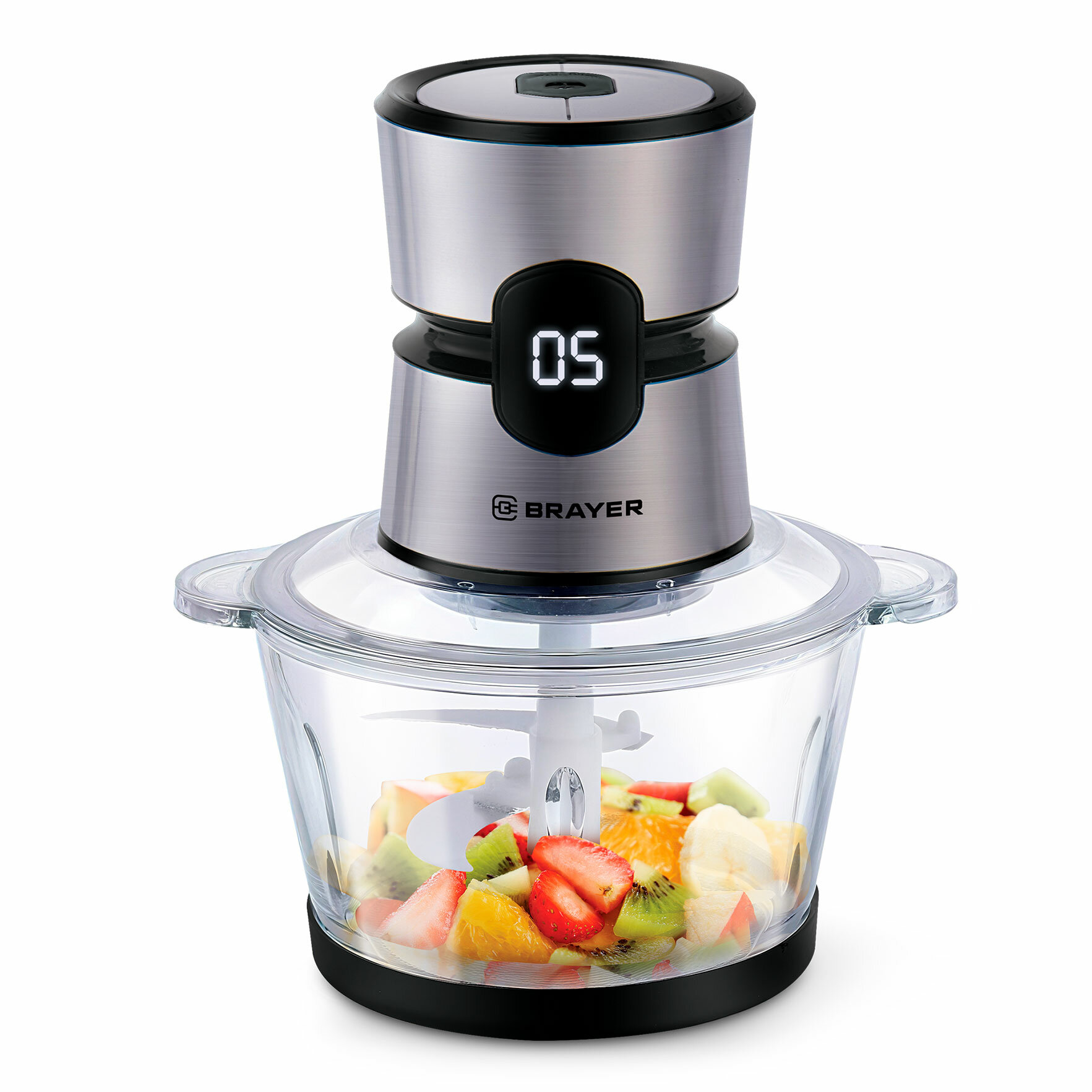 Измельчитель Brayer 1409, 800Вт, LED дисплей, стеклянная чаша 2л, 4нержавеющих лезвия