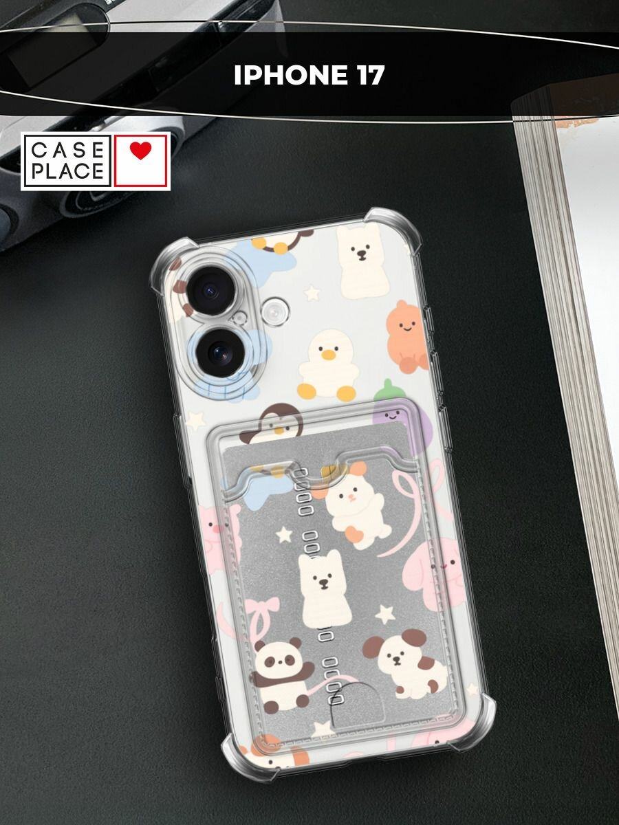 Чехол на Apple iPhone 17 (Айфон 17) с картой и принтом Детеныши животных паттерн
