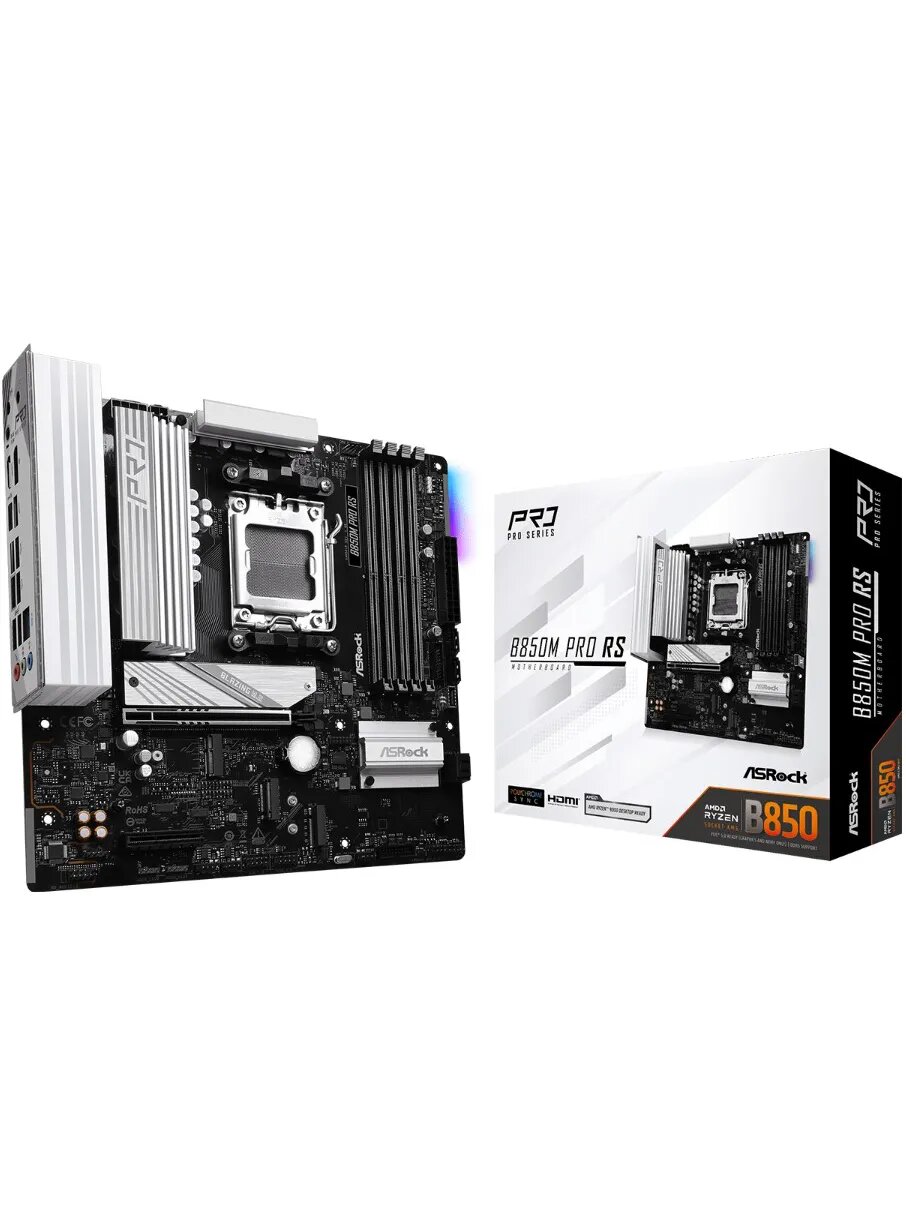 Материнская плата ASRock B850M PRO RS mATX AM5 AMD B850 4xDDR5 (256ГБ)