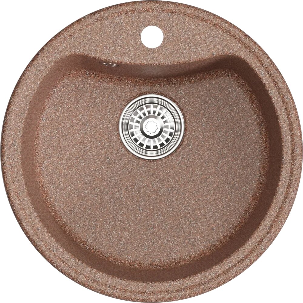 Мойка кухонная Mixline ML-GM09 мраморная, 51x51, круглая, мойка для кухни, коричневая, матовая