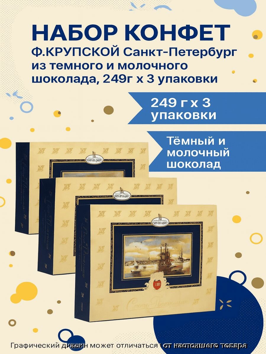 Набор конфет Ф. Крупской Санкт-Петербург из темного и молочного шоколада, 249г x 3 упаковки