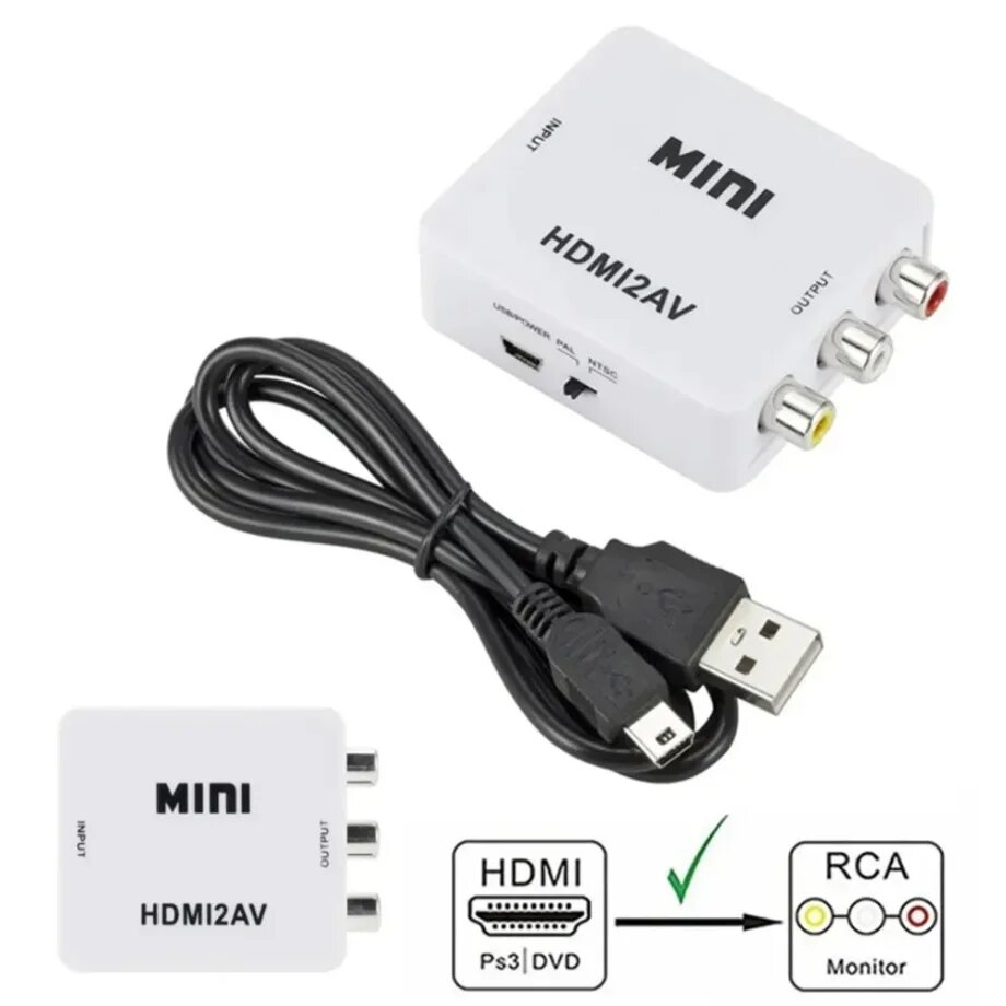 Преобразователь HDMI в AV RCA, белый HD2AV