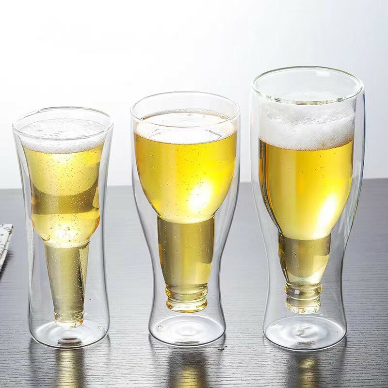 Пивная кружка из высокопрочного боросиликатного стекла с двойными стенками, бытовой стеклянный бокал для коктейлей, пива, сока.