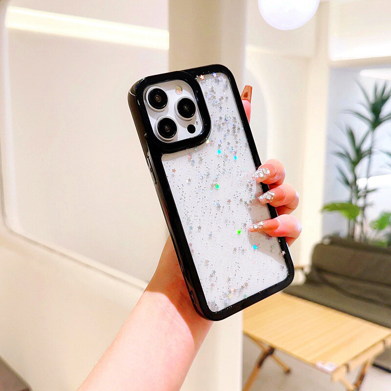 Цветная рамка для Apple 14 Чехол для мобильного телефона iPhone15ProMax прозрачный клей 12 защитный чехол 13 блеск 11