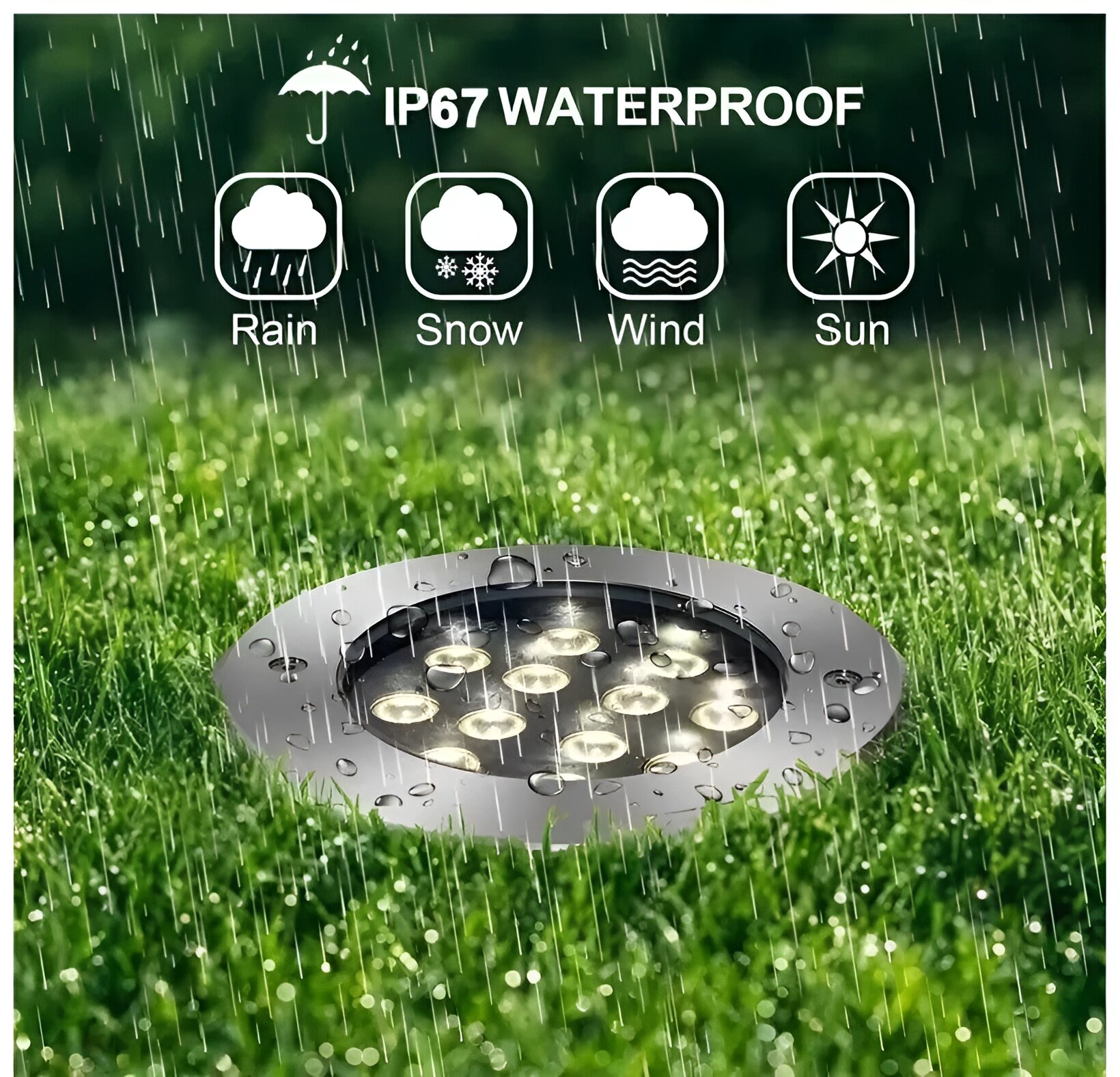 Светодиодный светильник грунтовый 12Вт,1200Лм,3000К, IP67, встраиваемый