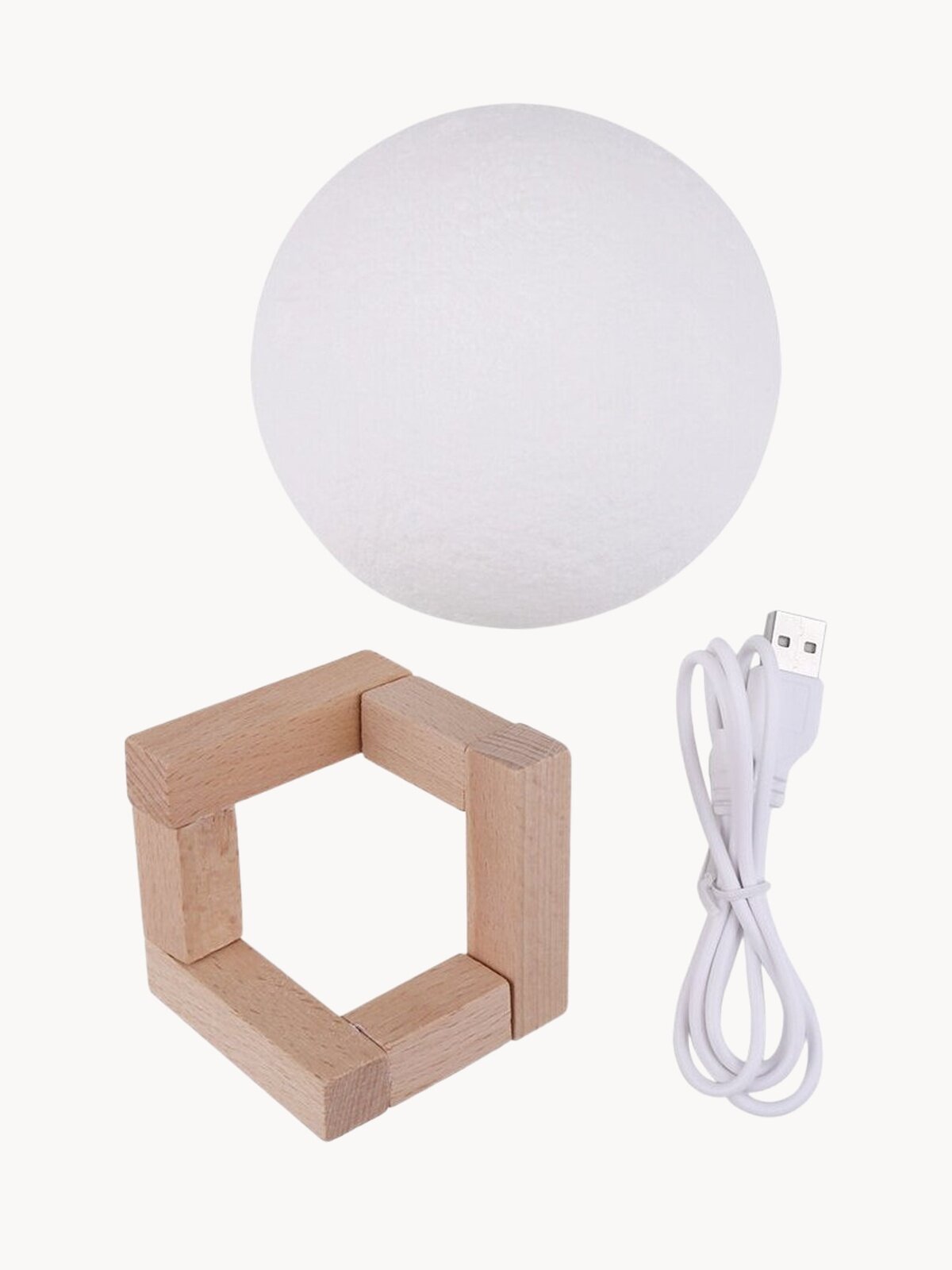 Светильник-ночник 3D шар Луна Moon Lamp на деревянной подставке с пультом, 15 см, белый