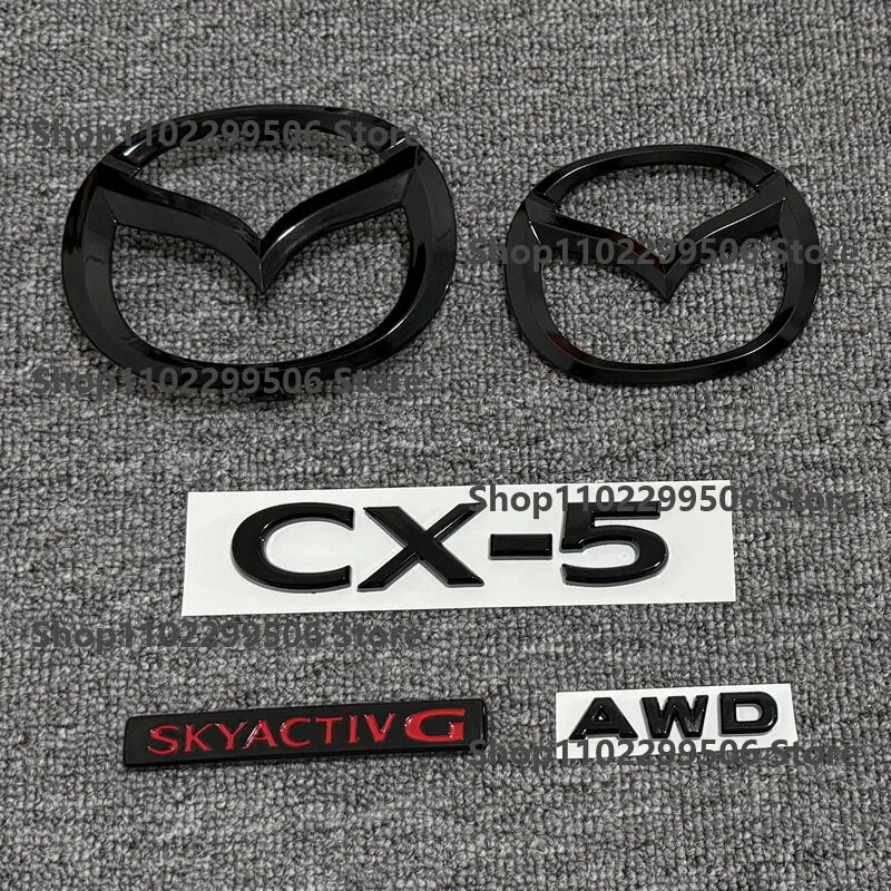 Для Mazda 2022-2025 CX-5 черный передний логотип CX5, задний логотип, SKYACTIV G AWD, автомобильное письмо, замененный значок, логотип, декоративная наклейка на багажник