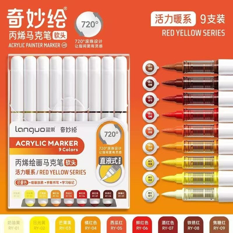 Синий фруктовый прямой жидкий акриловый маркер, мягкий наконечник, водонепроницаемый, новые цвета, 207 цветов, полный набор для рисования, специальное использование для студентов