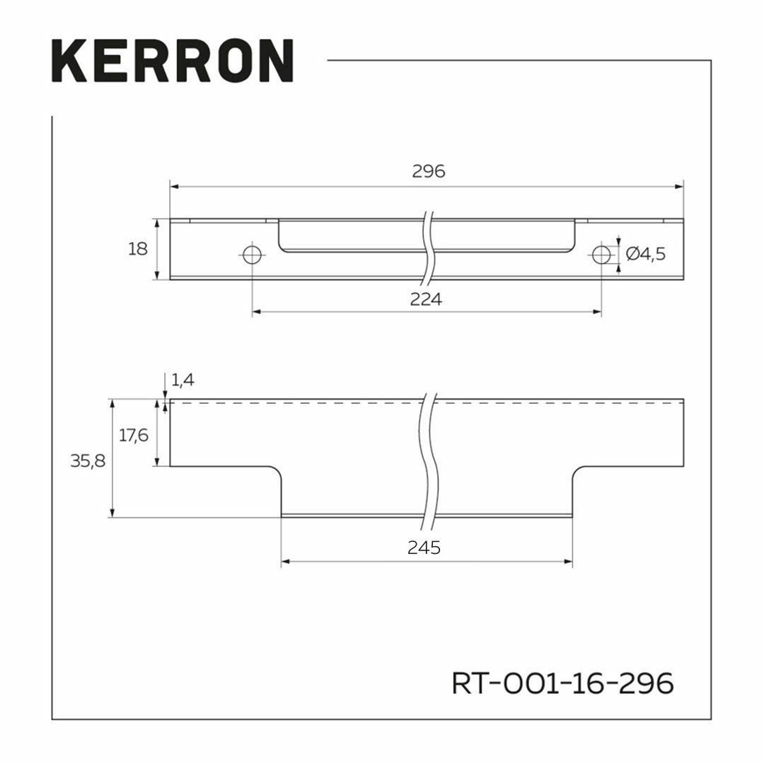 Ручка KERRON торцевая, 296мм (фасад 16мм), хром RT-001-16-296