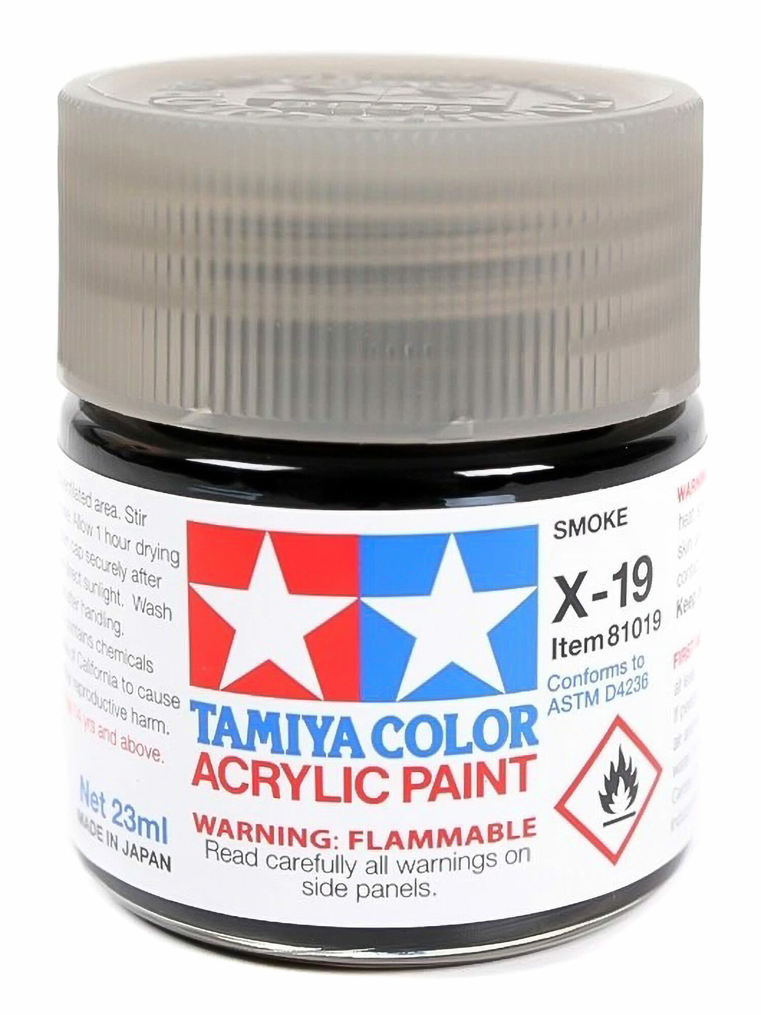 Лак акриловый полупрозрачный дымчатый Tamiya Color X-19 Smoke 81019 глянцевый, 23 мл
