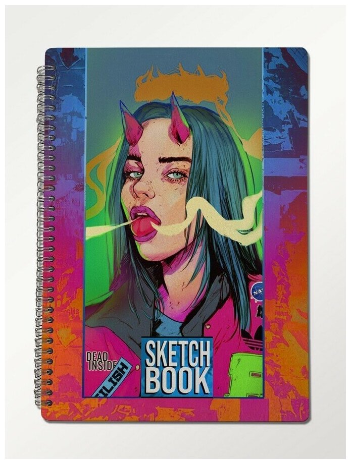 Скетчбук А4 крафт-бумага, 50 листов с деревянной обложкой Billie Eilish - 444
