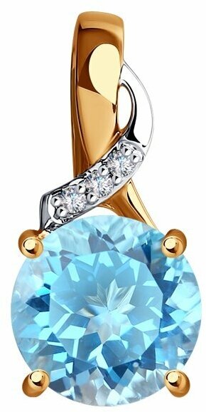 Подвеска, красное золото, 585 проба, топаз, бриллиант