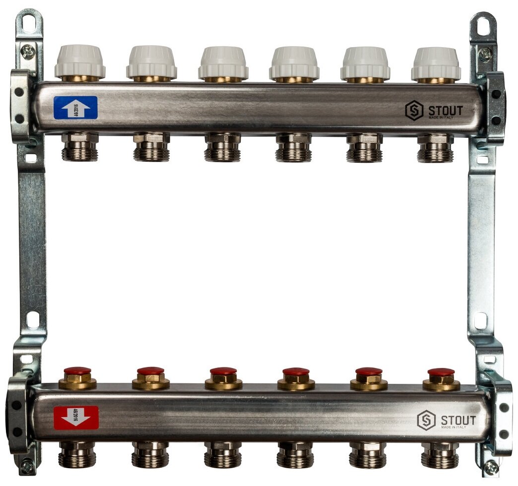 Коллектор из нержавеющей стали STOUT SMS 0922 000006 без расходомеров 6 вых.