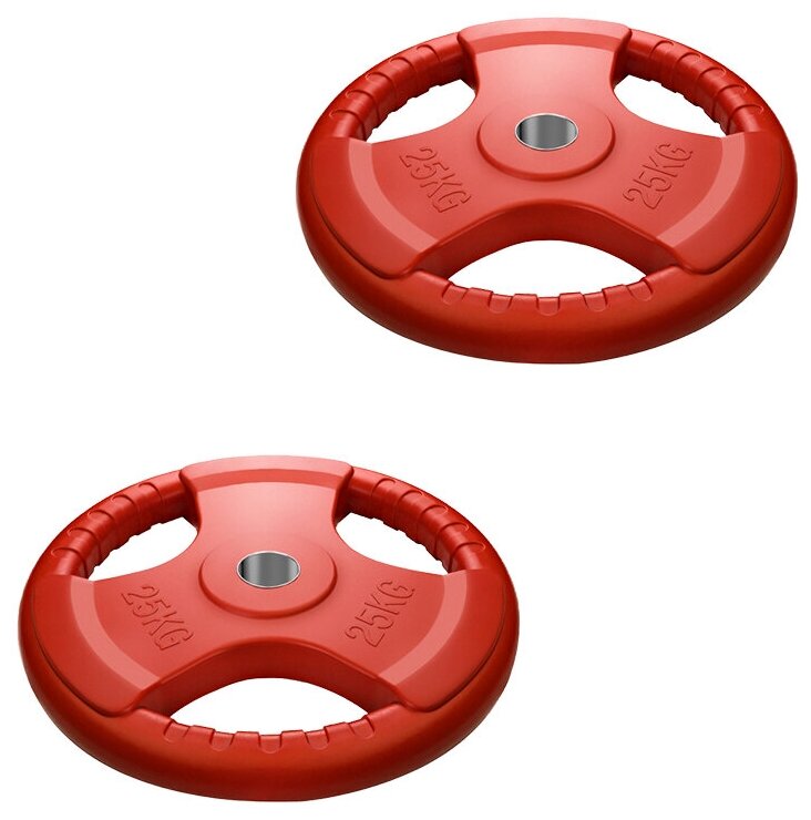 Набор цветных обрезиненных дисков с 3-мя хватами Voitto V-305 25 кг (2 шт), d 51