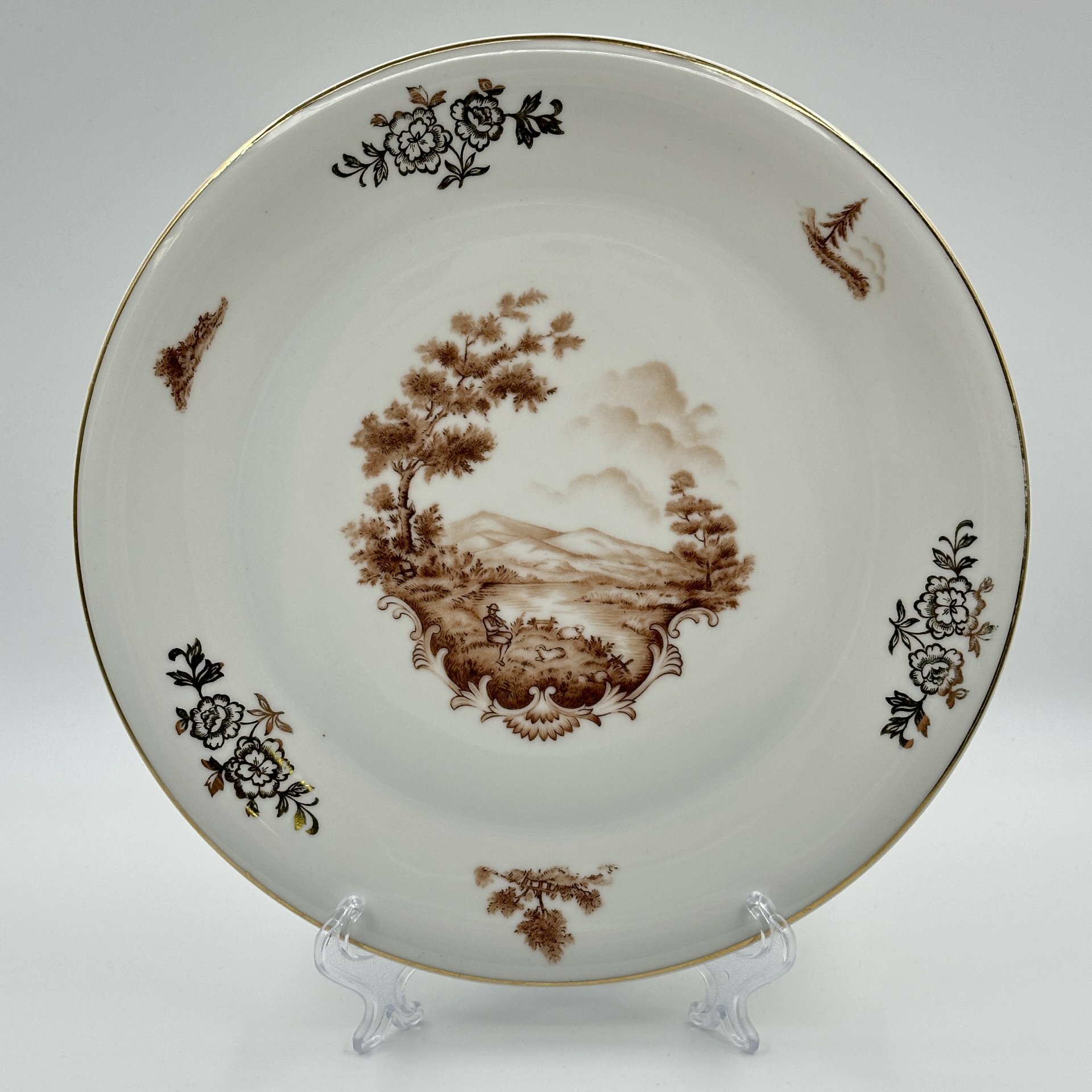Блюдо с изображением пейзажа, фарфор, деколь, золочение, Schirnding Bavaria, Германия