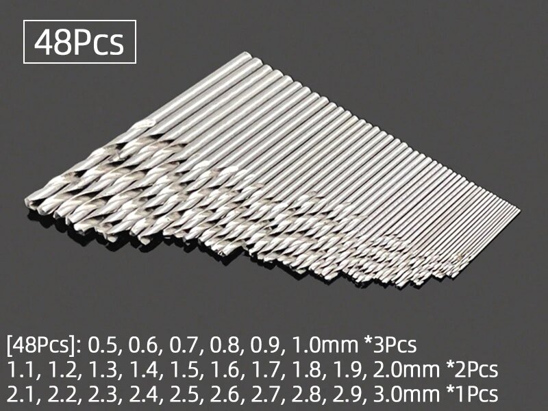 ManPingLu мини спиральные сверла HSS 0.5-3 мм, 48 шт