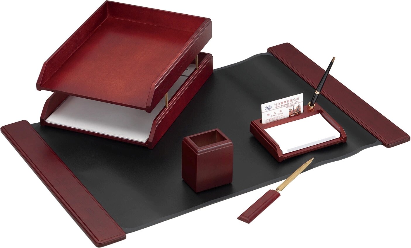 M5C-10A / Настольный набор Good Sunrise M5C-10A, люкс, 5 предметов, черный/коричневый