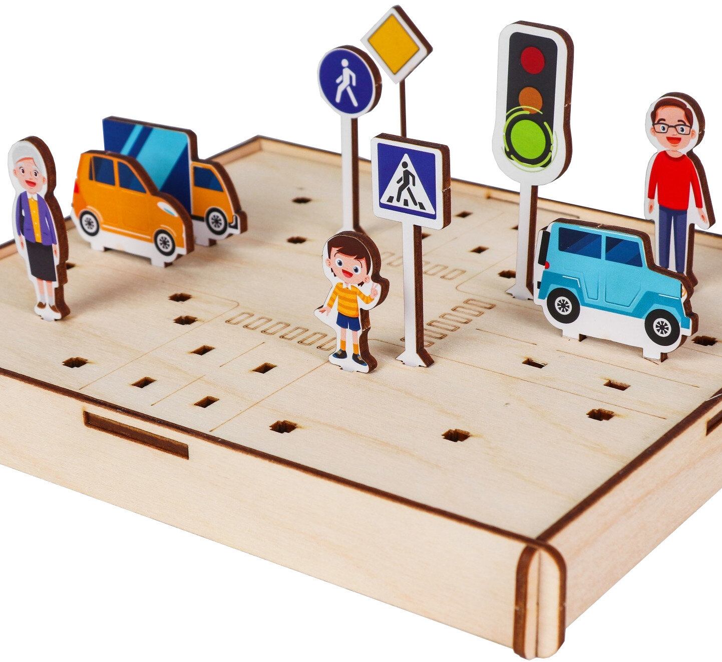 Обучающая настольная игра-пособие для детей "Дорожные знаки. Изучаем ПДД. Головоломка", учим знаки дорожного движения, деревянный набор ПДД