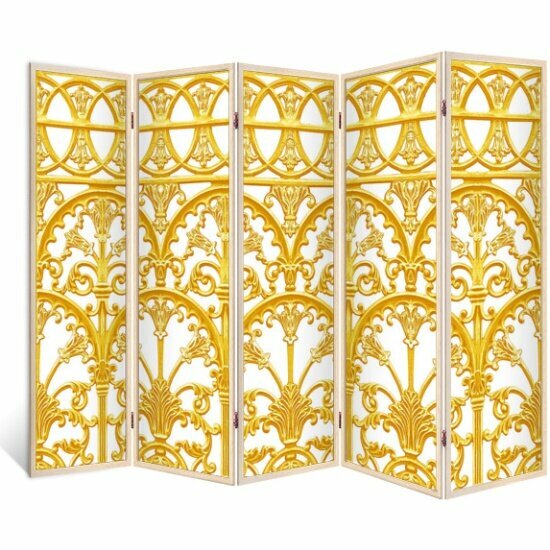 Ширма перегородка Декор Депо для комнаты деревянная "Дворец" двухсторонняя с картинкой (уют) 5 створок кремовый дуб 176х230 см 18 кг