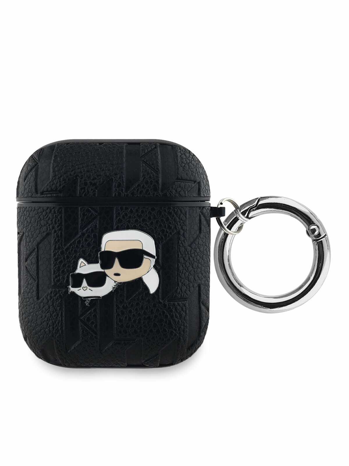 Lagerfeld для Airpods 1/2 чехол PU Saffiano Monogram with ring NFT Metal Head Karl & Choupette Black