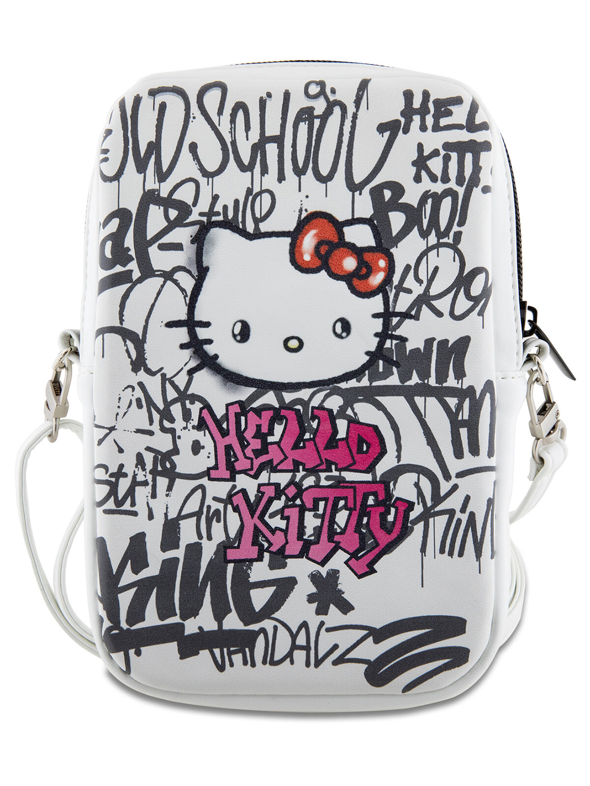 Hello Kitty для смартфонов сумка Phone ZIP Bag PU leather Graffiti Kitty Head with Strap Beige