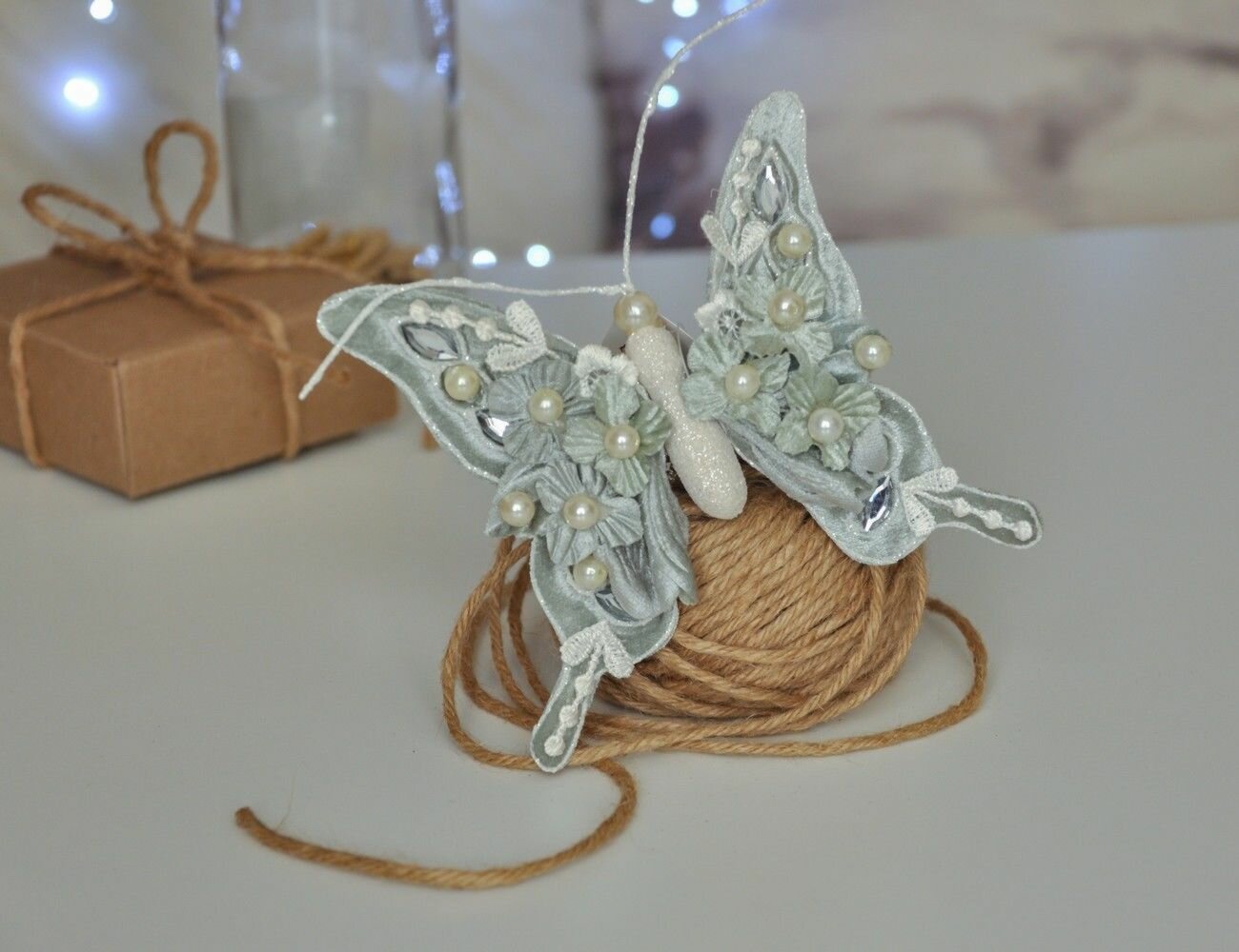 Елочное украшение бабочка флорис серая, на клипсе, 12 см, Edelman 1051756-2