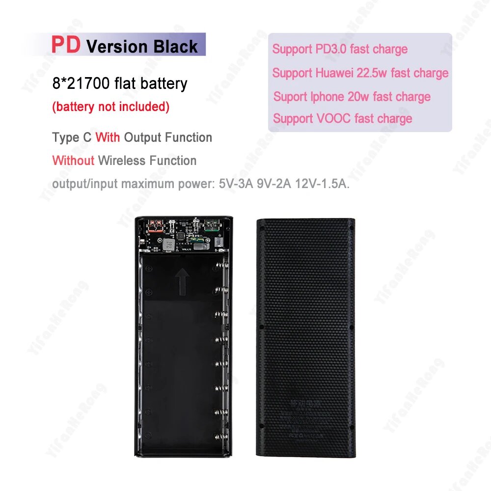Power Bank Case 8*21700 Black, PD 3.0, Type-C