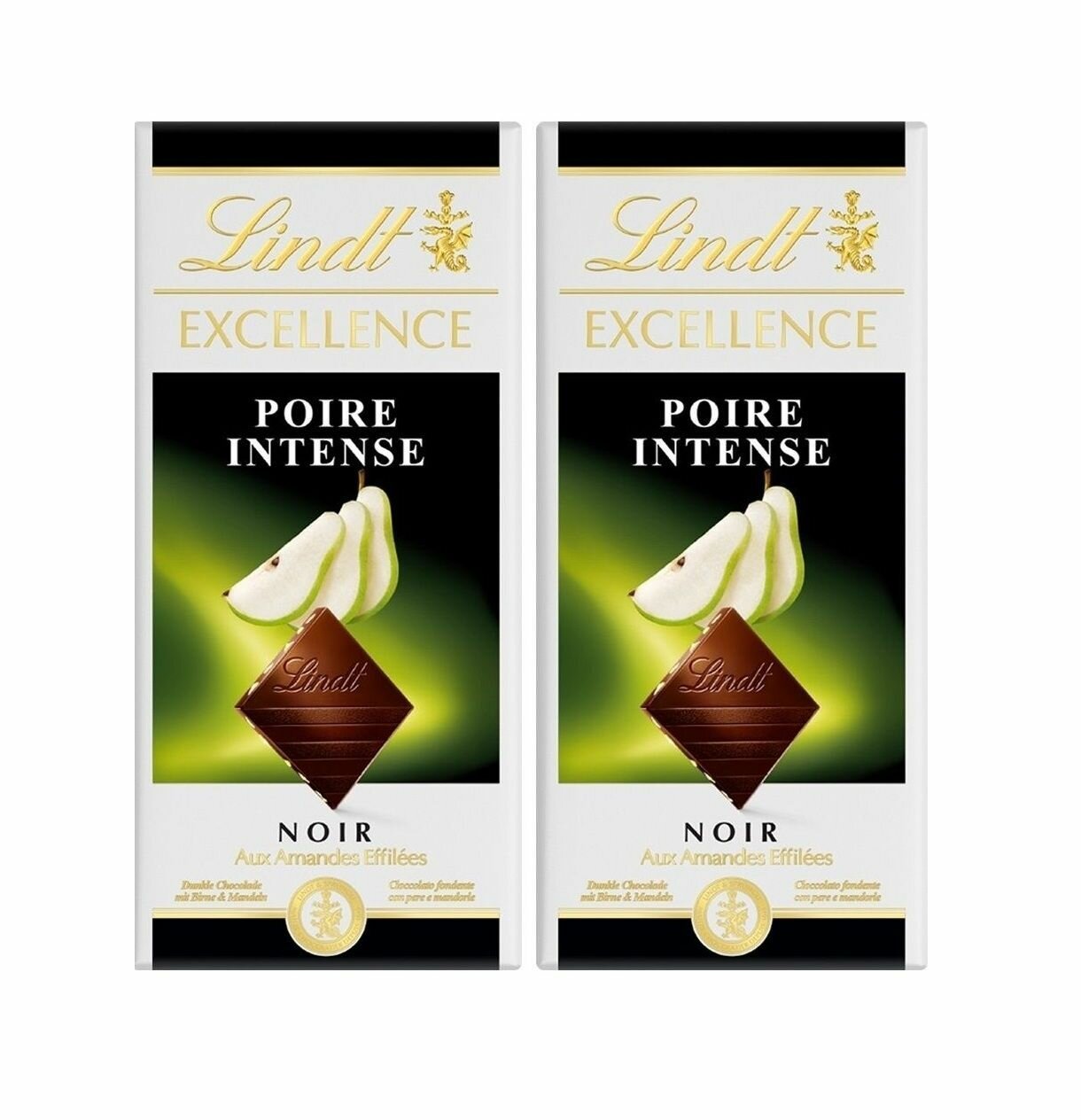 Шоколад тeмный нежный с грушей и кусочками миндаля Lindt Excellence POIRE INTENSE 2 шт х 100 гр (Швейцария)
