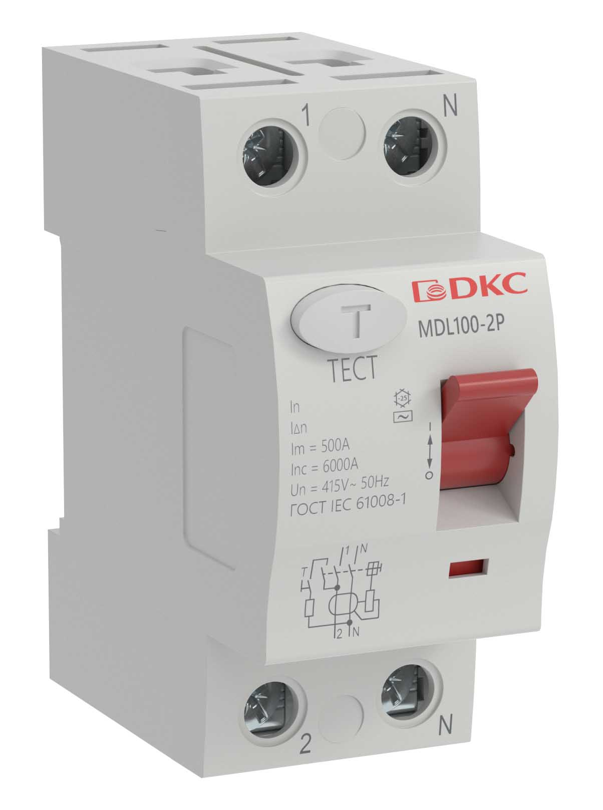 Устройство защитного отключения DKC / ДКС YON MAX MDL100 двухполюсный, в пластиковом корпусе, белый, 25A 30мА IP20 тип AC, MDL100-2P2-25-AC / УЗО