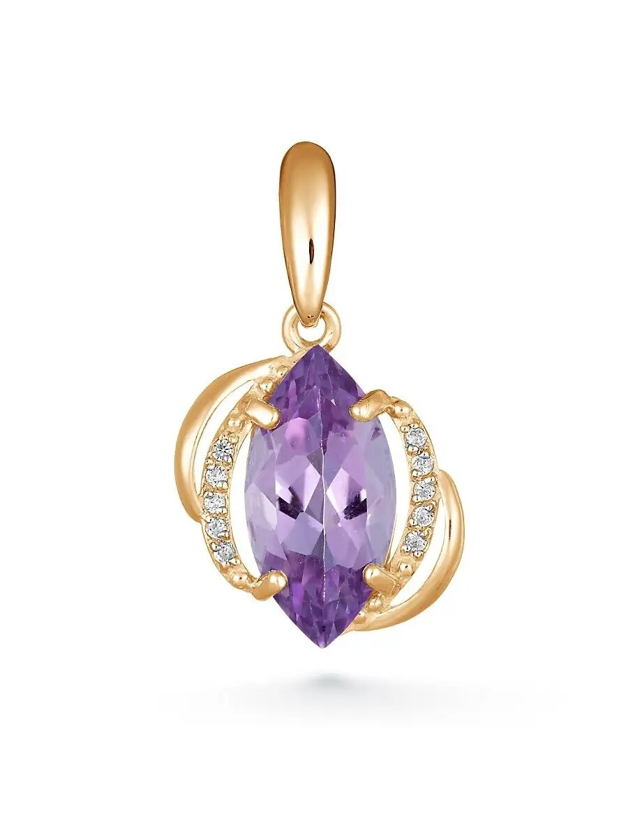 Подвеска, красное золото, 585 проба, бриллиант, аметист