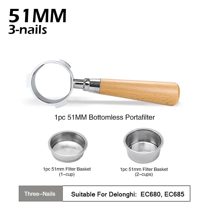 Сменная корзина фильтра 51 мм ALIKISSCAFE для Delonghi EC680 EC685 51MM 3-nails Beech