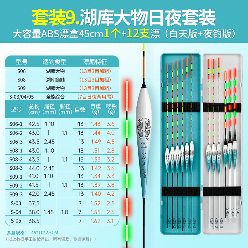 Набор поплавков, полный набор, высокая чувствительность, утолщенные, привлекательные, набор поплавков для дикой рыбалки, настоящий легкий поплавок для мелководья, поплавок для карася, коробка для поплавков