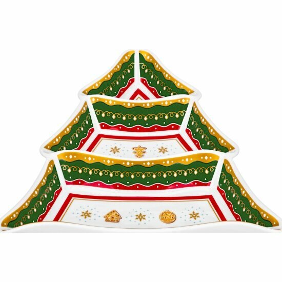 Блюдо-менажница Elan Gallery "Новогодняя елка" зеленый узор,24х23,5х3,5 см 3 секции, цельная (420715)