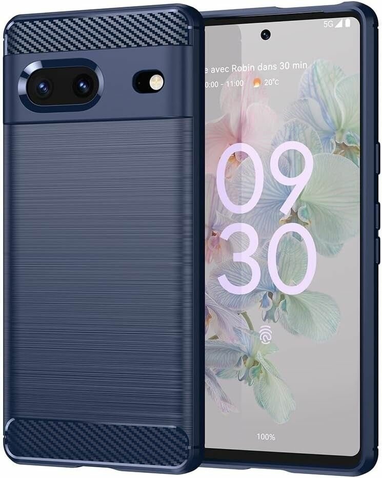 Чехол на Google Pixel 6a силиконовый карбон сталь синий противоударный