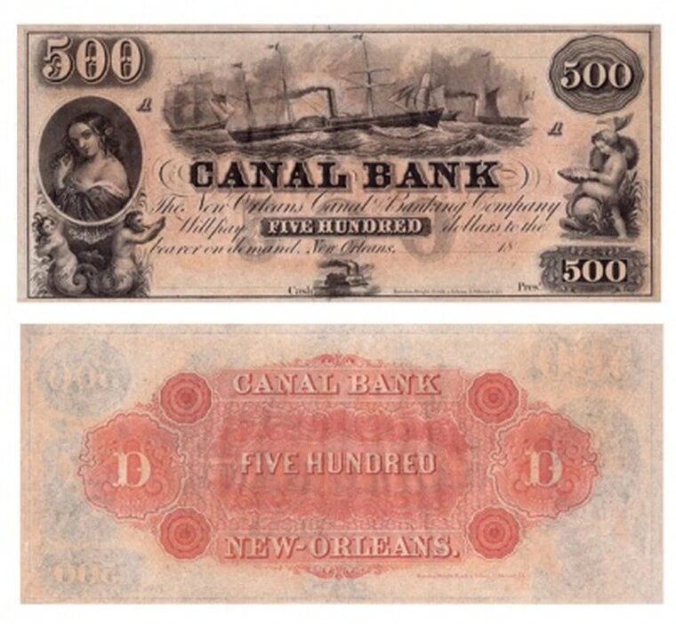 500 долларов 1860 США, Канал банк Новый Орлеан, сувенирная копия, банкноты и купюры редкие коллекционные