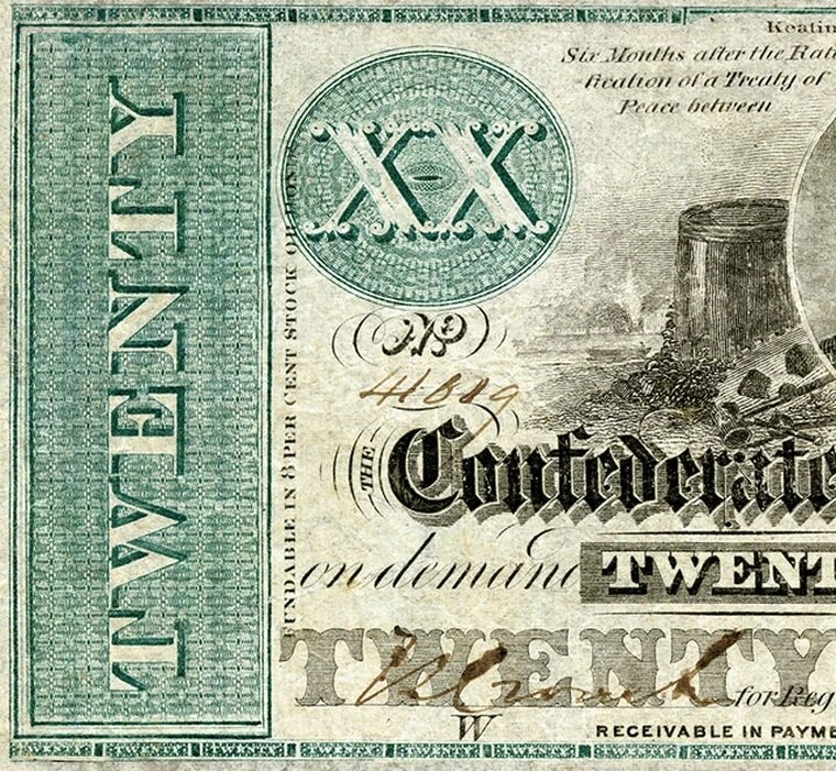 20 долларов 1861 портрет Стивенса, конфедерация Ричмонд сувенирная копия, банкноты и купюры редкие коллекционные