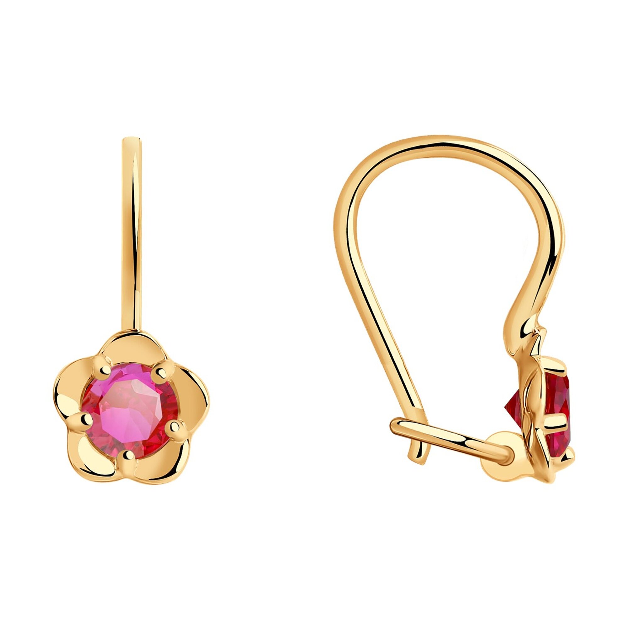 Серьги, красное золото, 585 проба, корунд