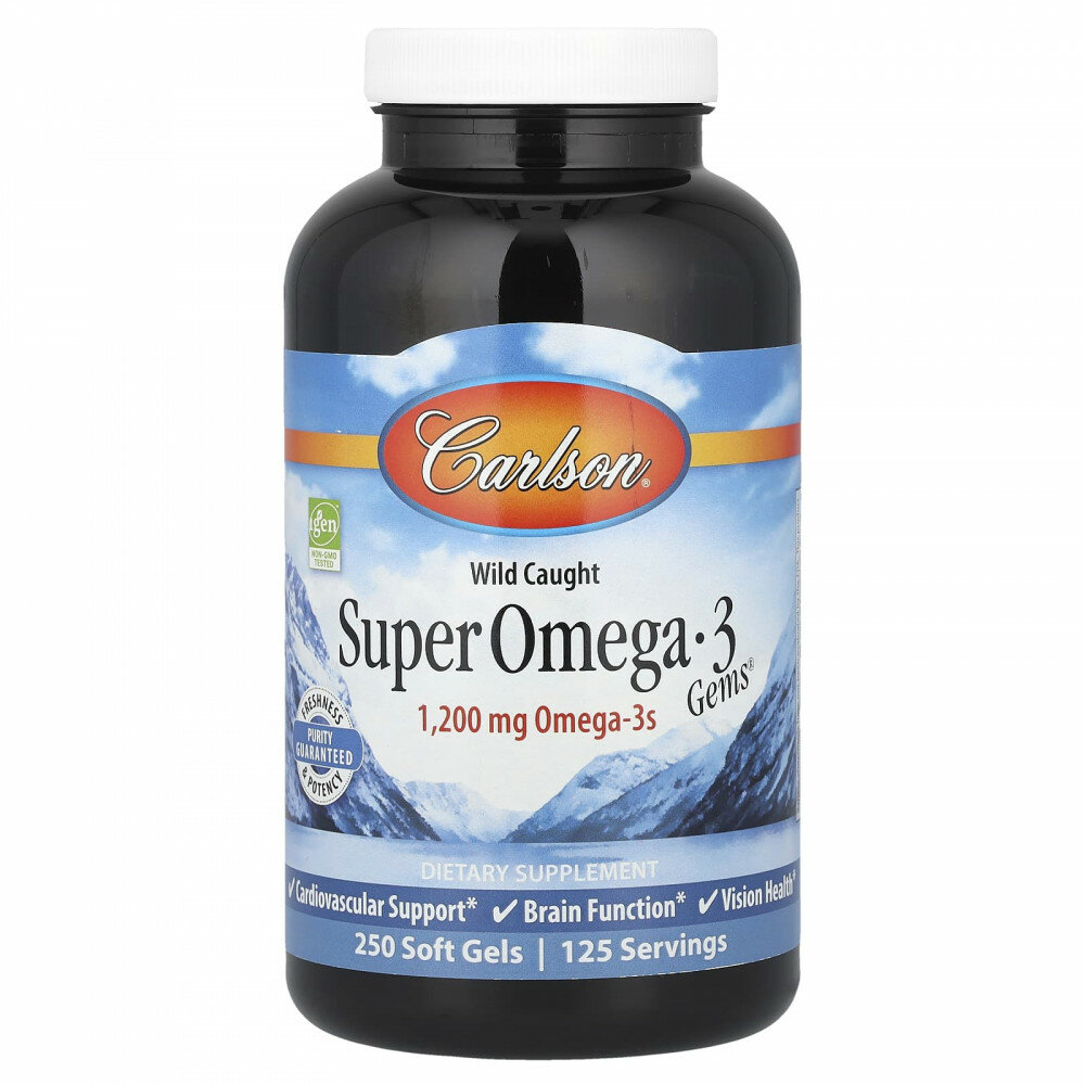 Carlson, Super Omega-3 Gems®, высокоэффективные омега-3 кислоты из рыбы дикого улова, 250 капсул