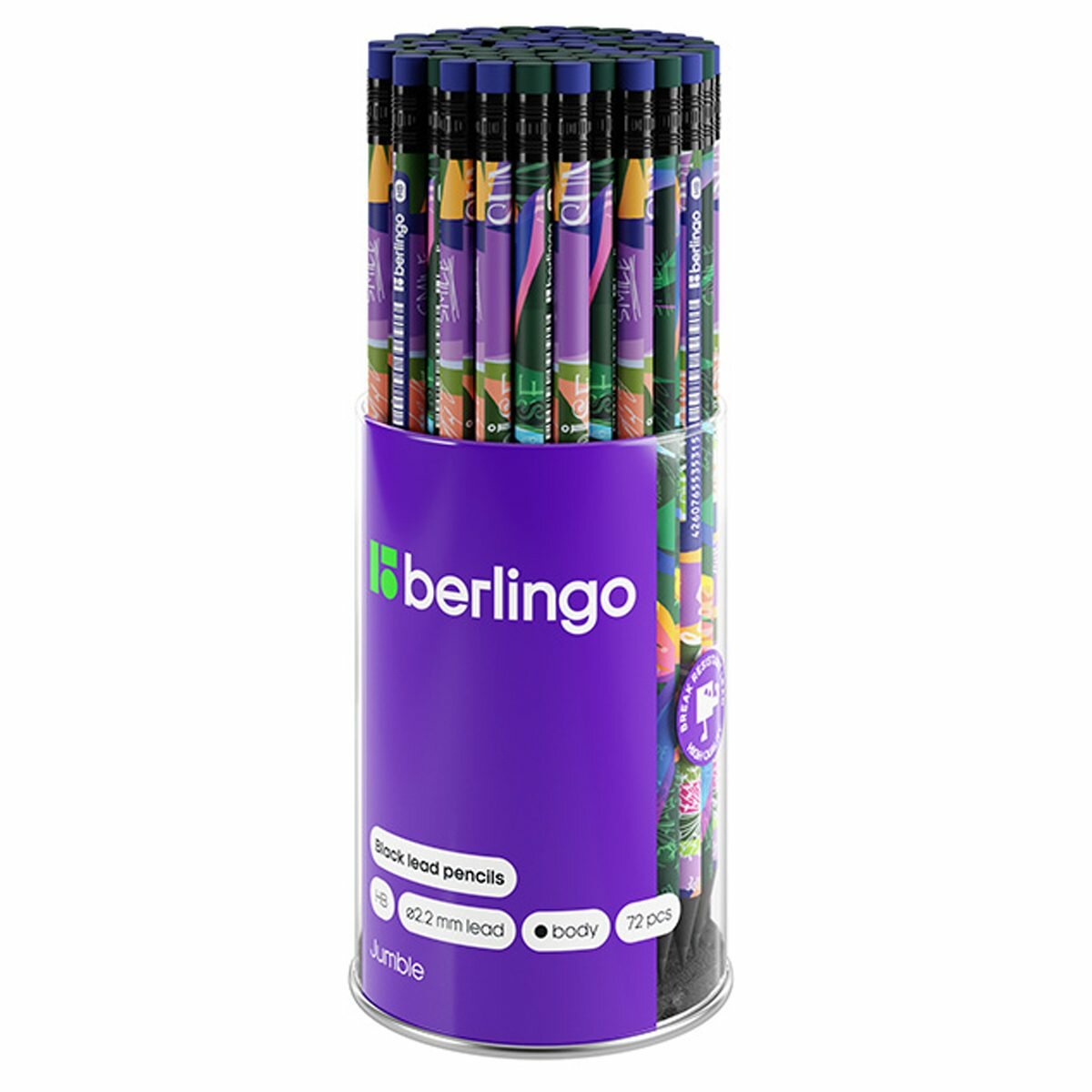 Карандаш чернографитный Berlingo Jumble (НВ, круглый, заточенный) (BP00S13), 72шт.