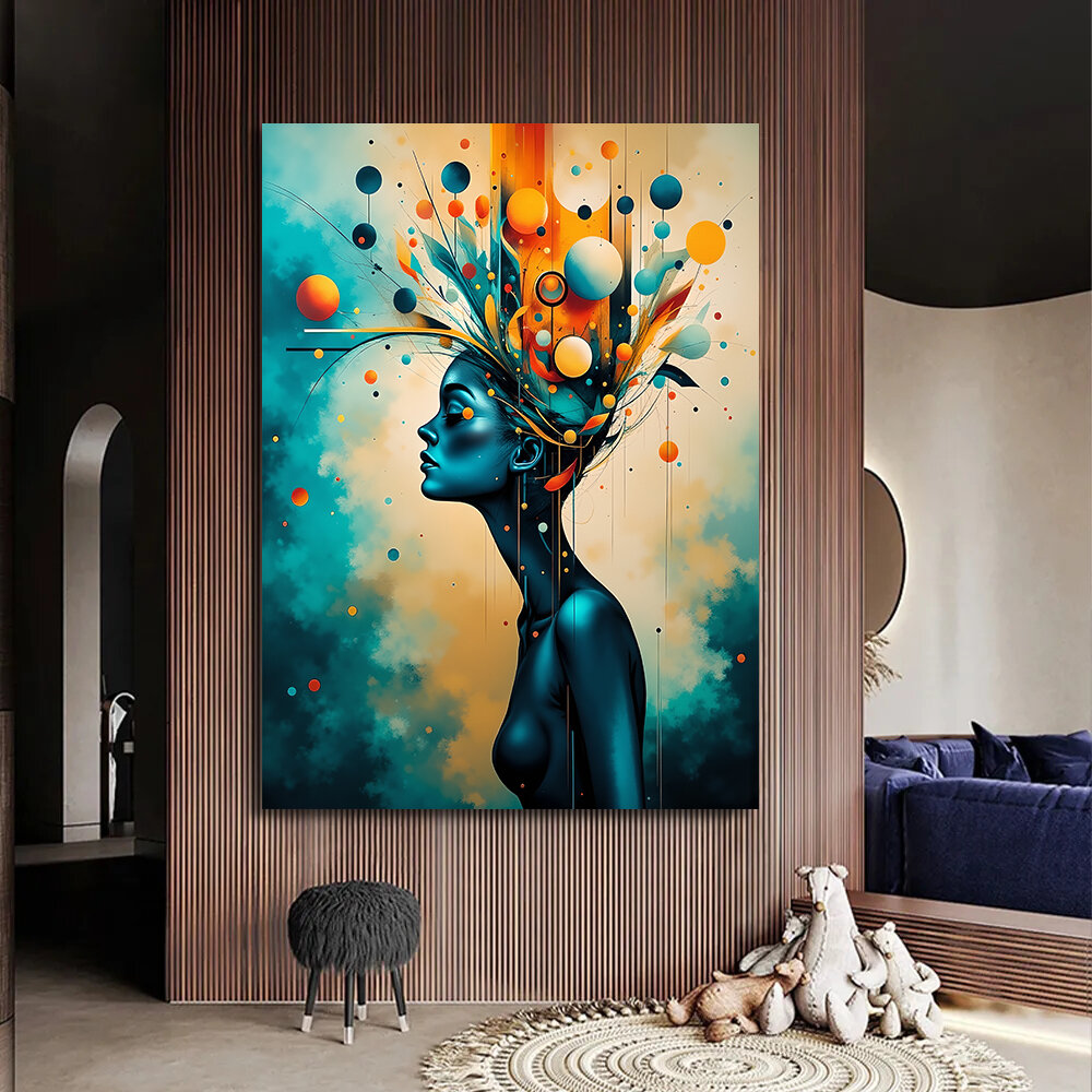 ПОП АРТ / силуэт девушки, яркая картина на стену / в гостинную, 40х60 см.