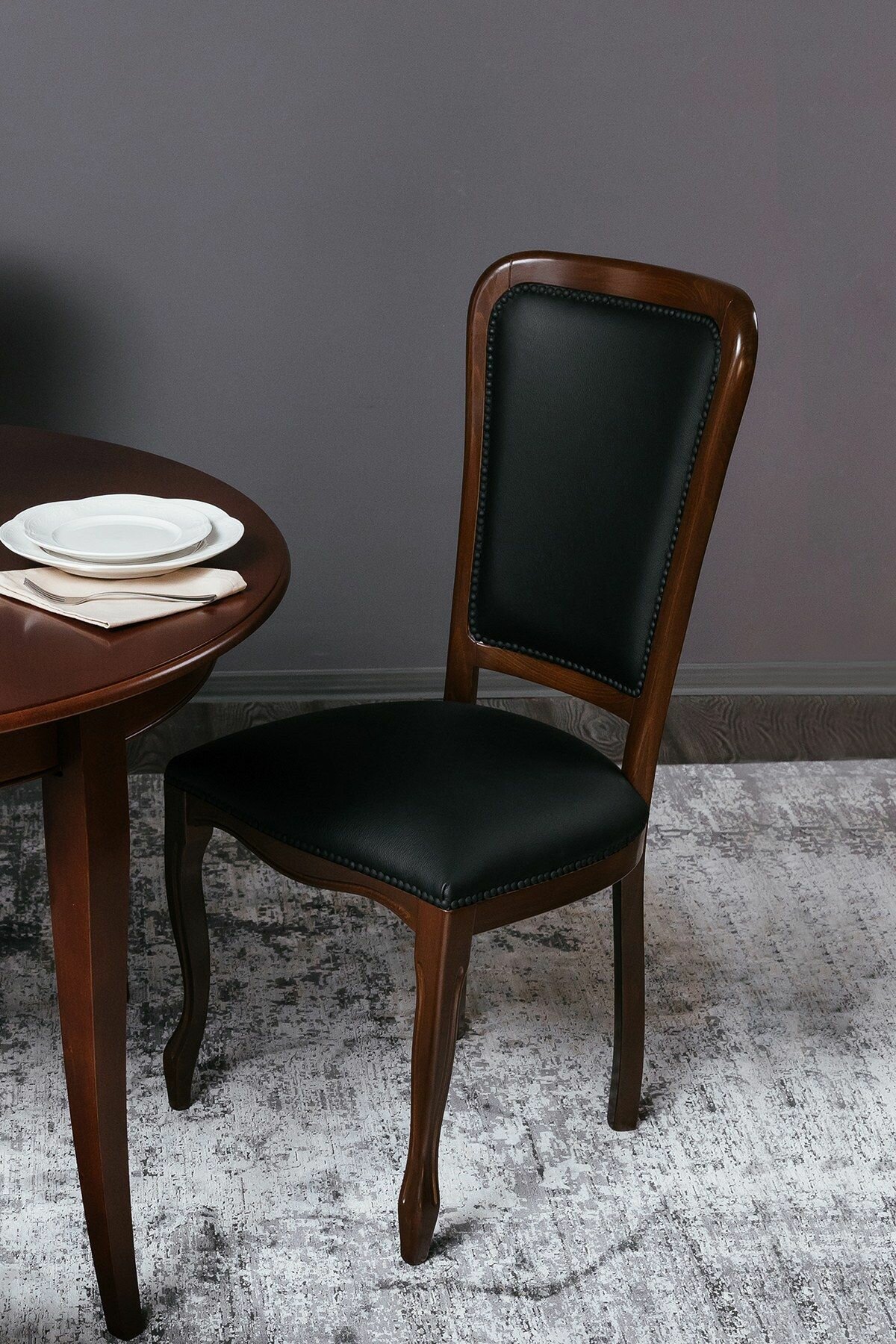 Стул деревянный дезире 41, массив бука, темный орех , без патины , Экокожа цвет черный